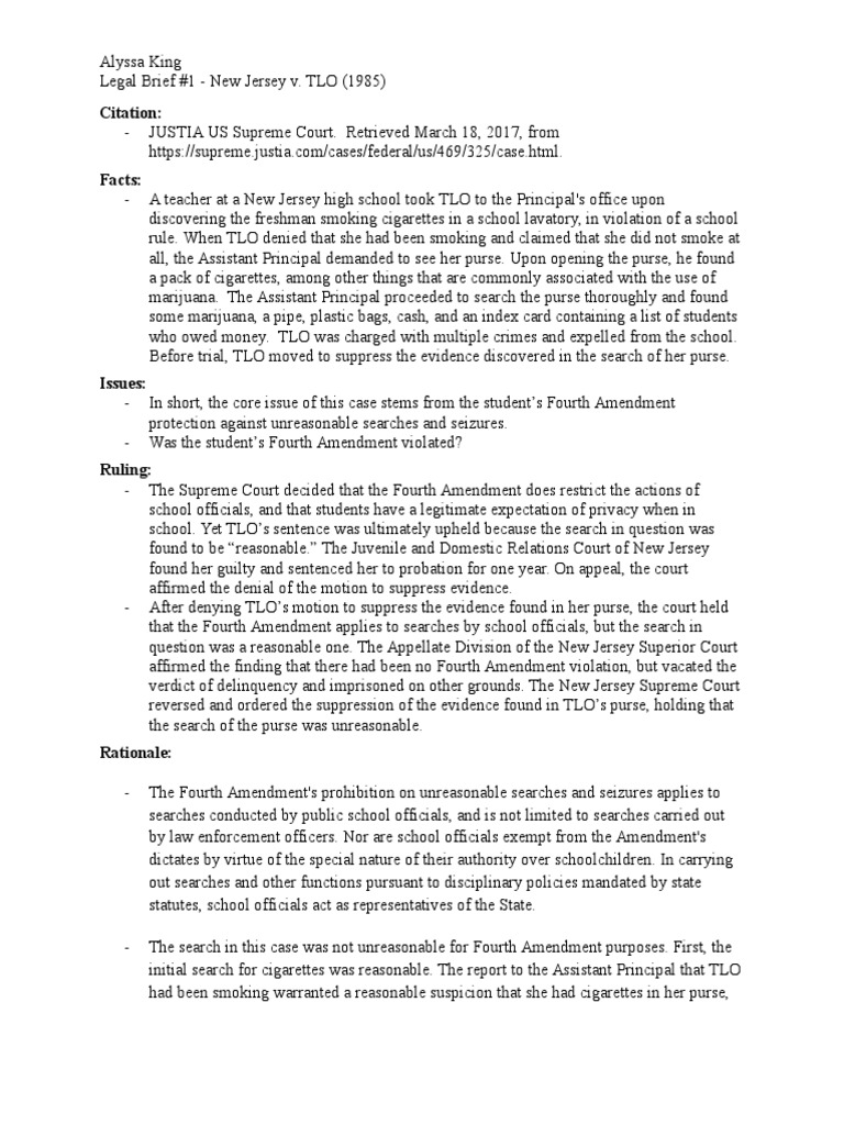 Legal Brief New Jersey V Tlo | PDF | Search And Seizure | Fourth ...