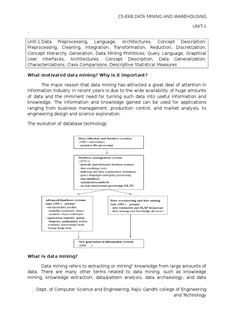 Unit 1 (DMW) | Download Free PDF | Data Warehouse | Data Mining