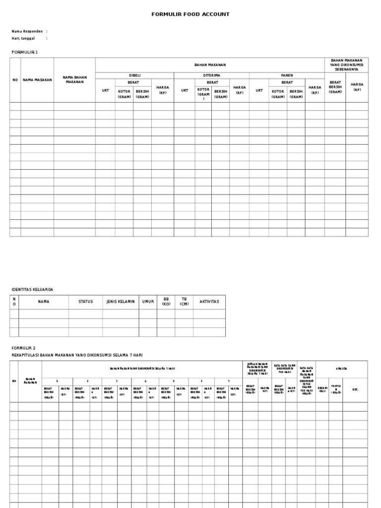 Formulir Food Account | PDF