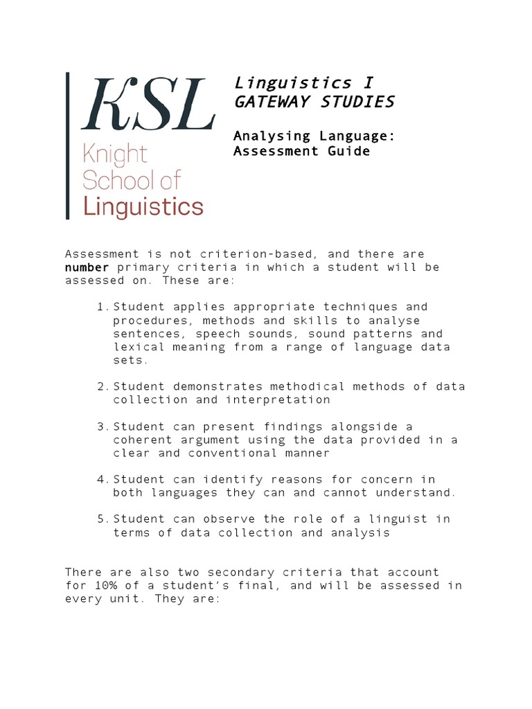 Linguistics Assessment Guide Overview | PDF
