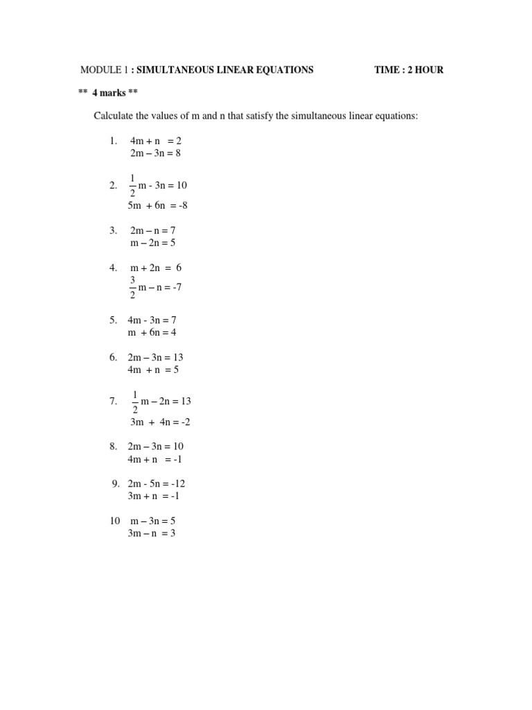 Module 1 Simultenous Linear And Equations Pdf Equations Logical Truth 4845