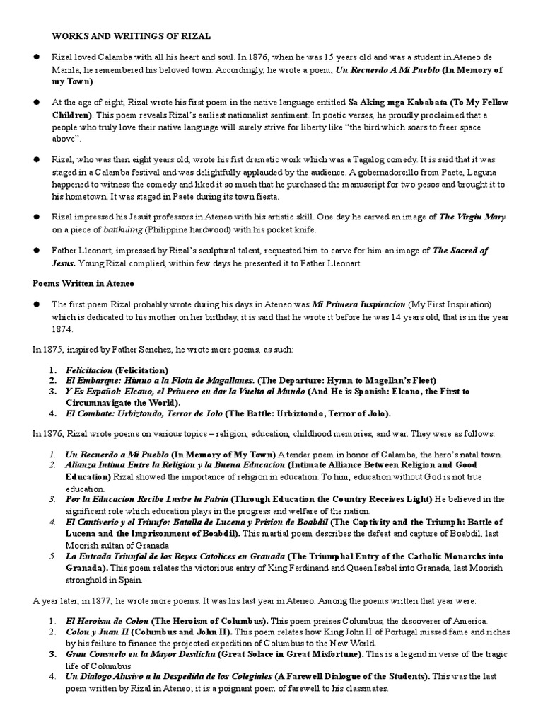 Works and Writings of Jose Rizal | PDF