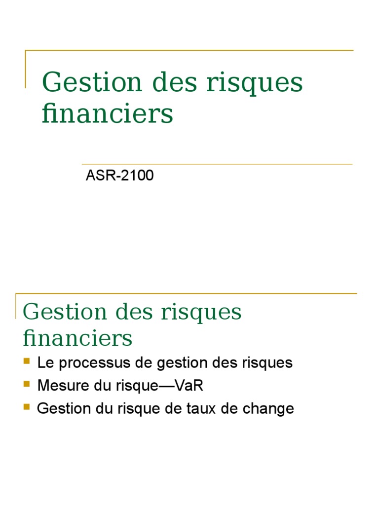 Gestion des risques financiers clés | PDF | Contrat à terme | Option ...