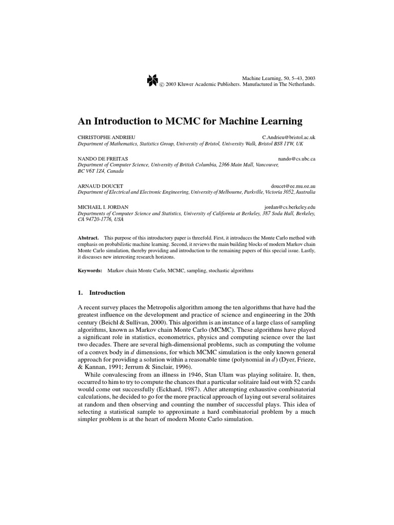 Markov Chain Monte Carlo (MCMC) Methods: An Introduction to the Main Building Blocks of Modern ...