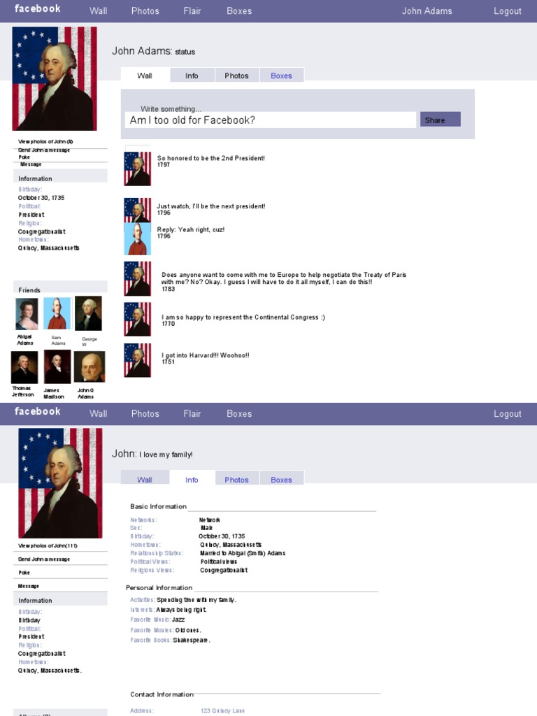 John Adams Facebook Profile Overview | PDF | John Adams | Facebook
