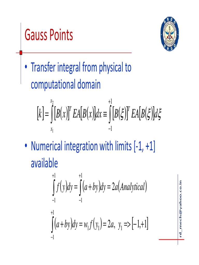 Gauss Points: Transfer Integral From Physical To Computational Domain ...