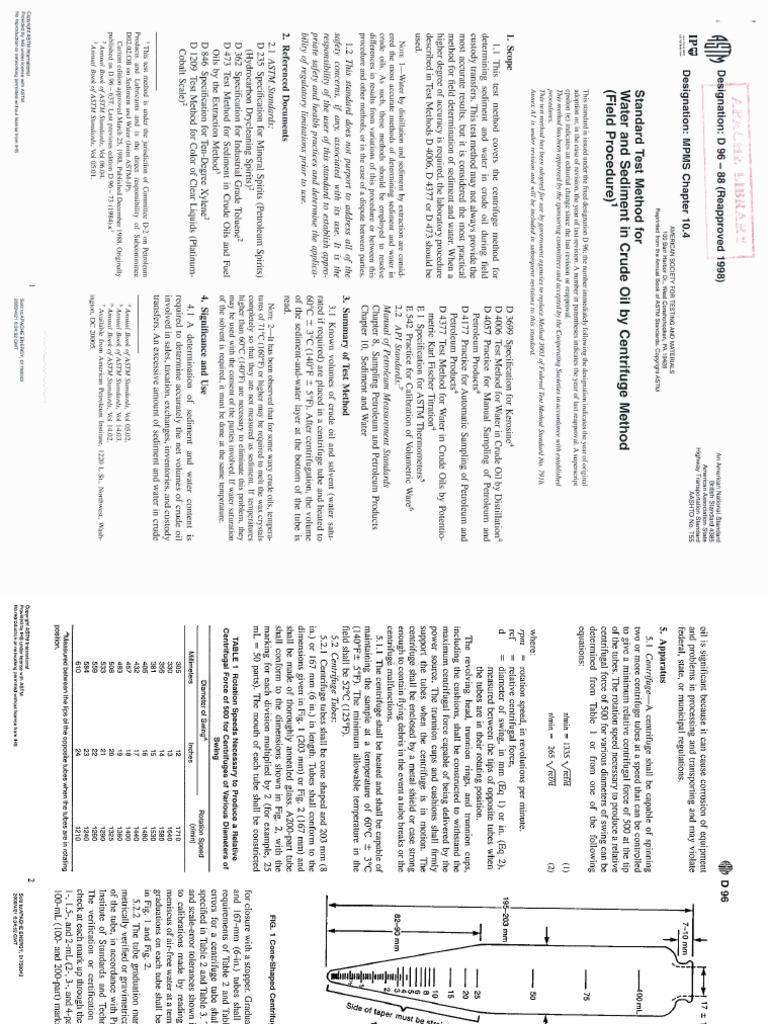 ASTM D96 88 Water and Sediment in Crude Oil by Centrifuge Method | PDF
