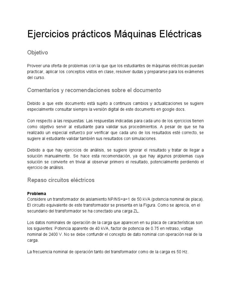 Ejerciciospracticos Maquinas Electricas | PDF | Transformador | Energia electrica