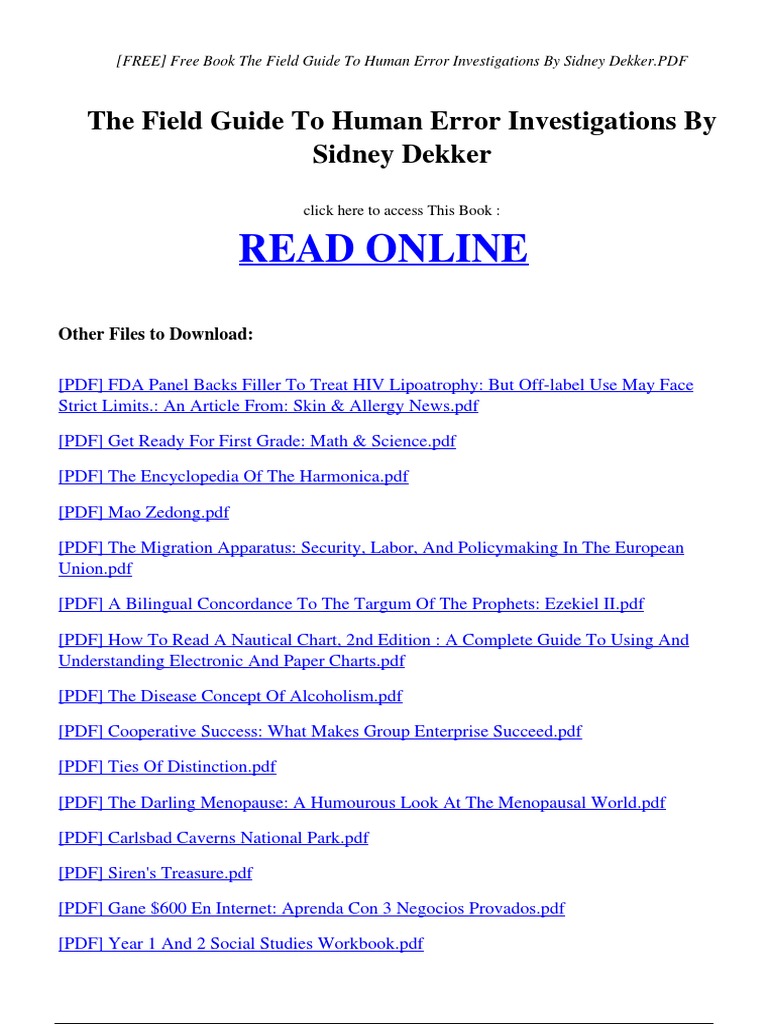 The Field Guide To Human Error Investigations by Sidney Dekker | PDF ...