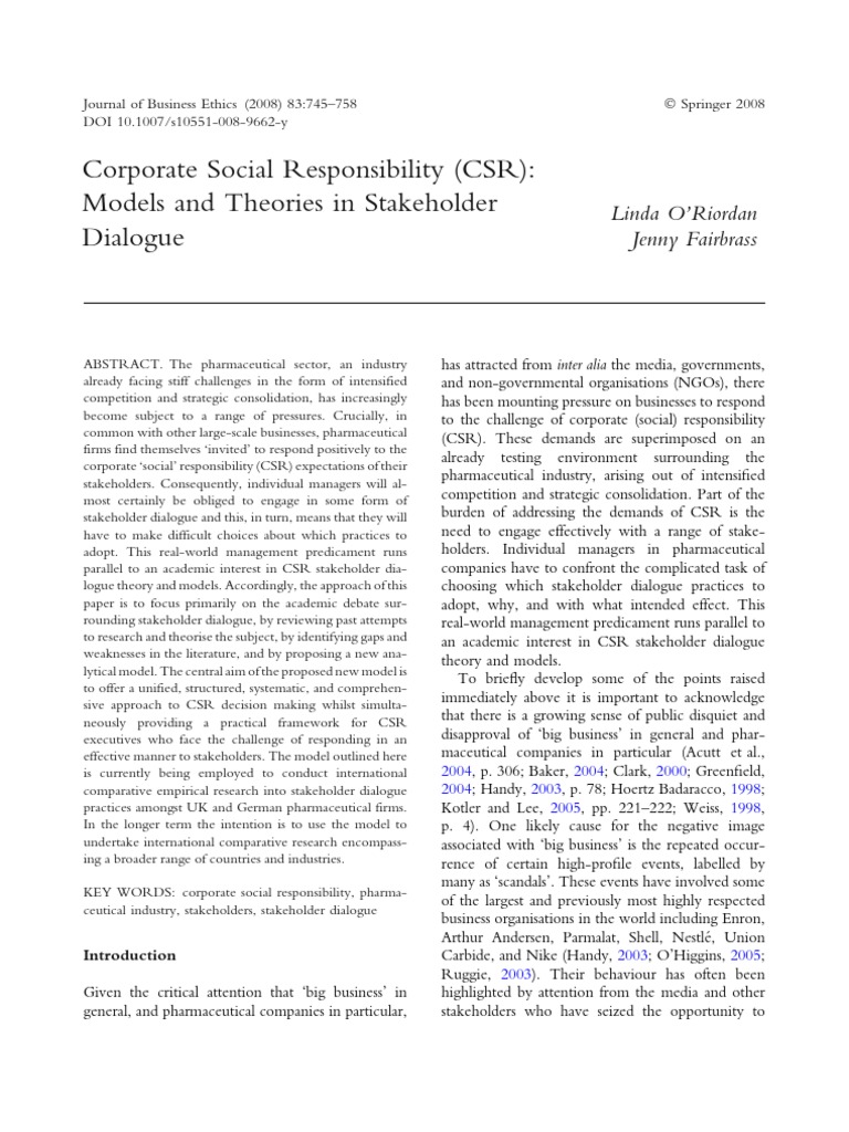 CSR Models and Theories | Download Free PDF | Corporate Social ...