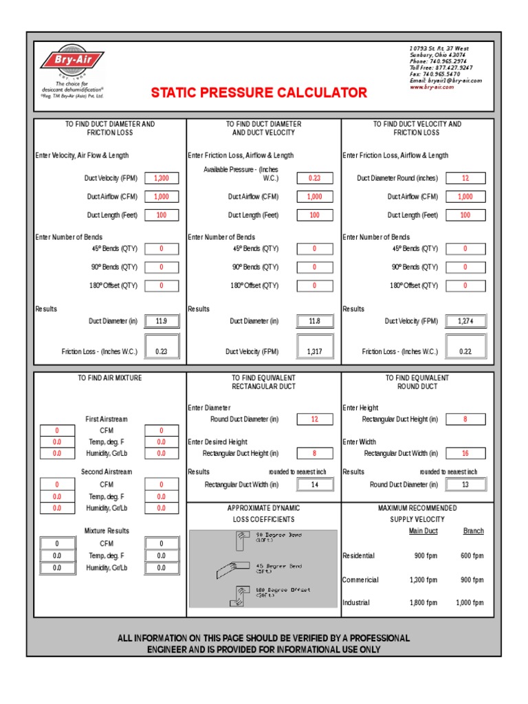 Dehumidifier Applications Static Pressure Calculator | PDF | Duct (Flow ...