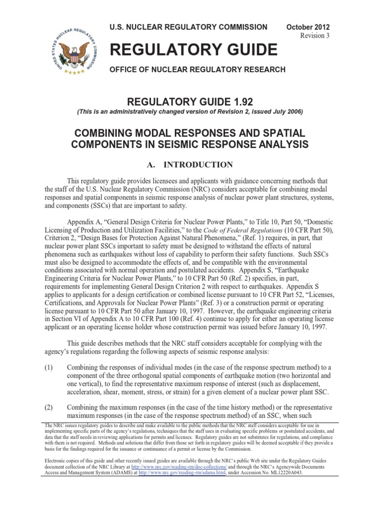 Seismic Analysis Guide for NRC | PDF | Nuclear Regulatory Commission ...