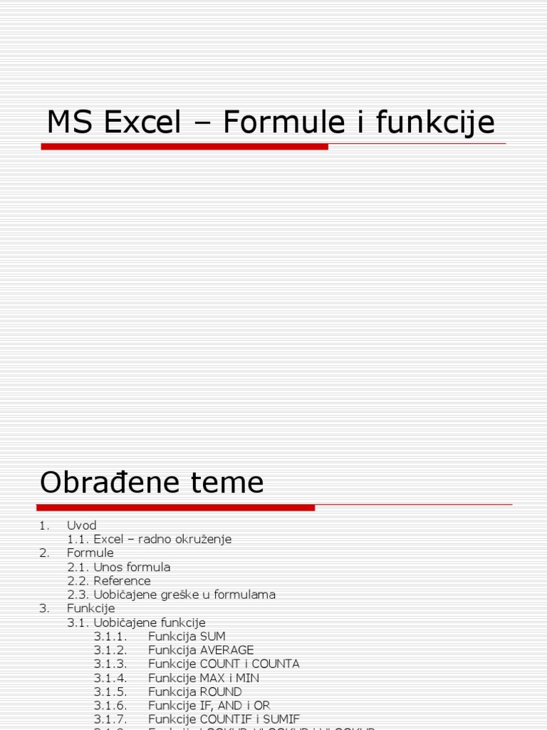 MS Excel Formule I Funkcije | PDF