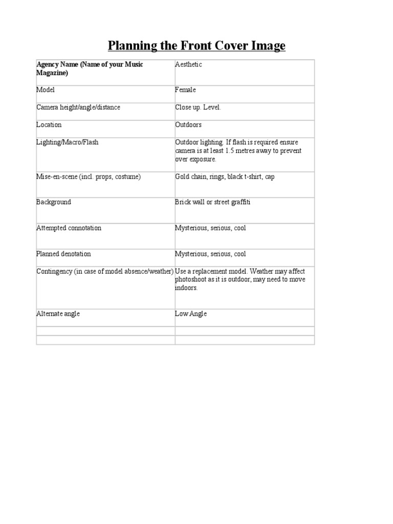 Front Cover Planning | PDF