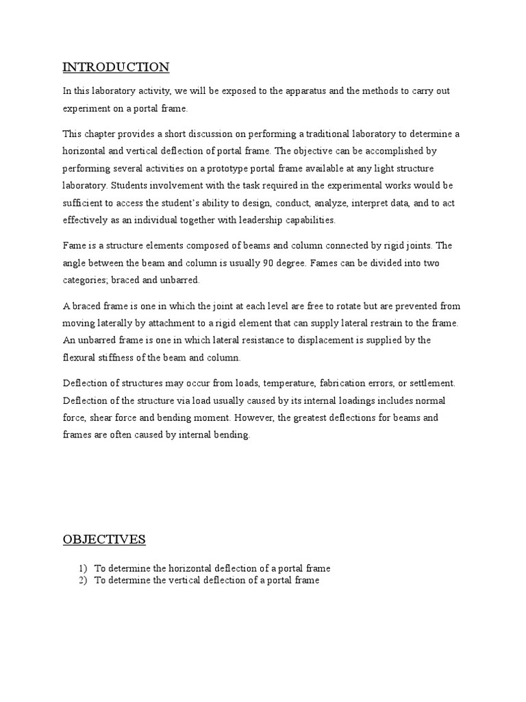 Portal Frame Deflection Lab Guide | PDF | Beam (Structure) | Bending