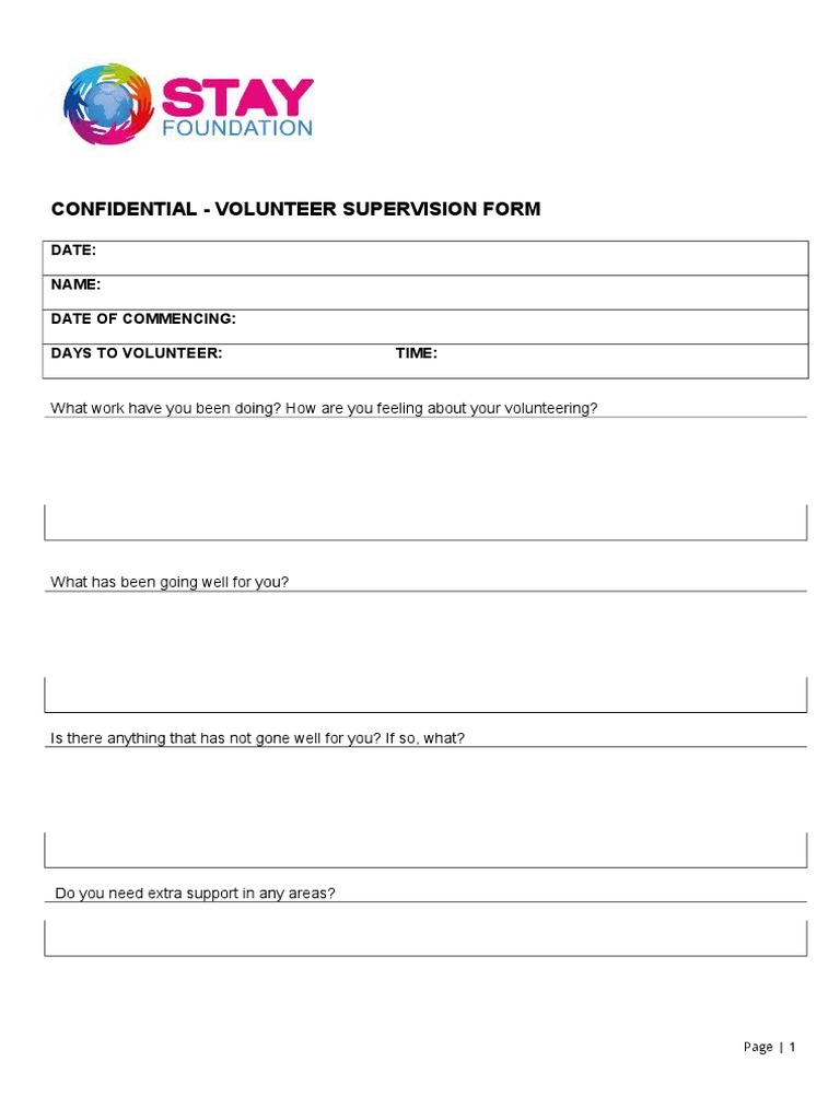 Volunteer Supervision Form | PDF Volunteer Supervision Form | PDF