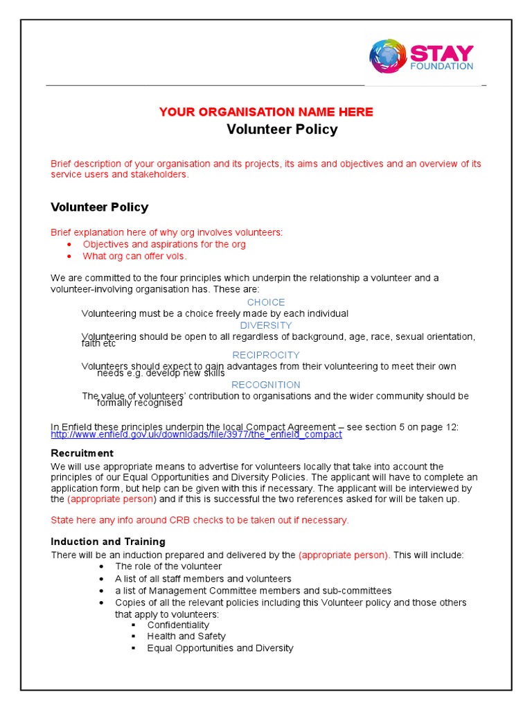 Model Volunteer-Policy | PDF | Volunteering | Confidentiality