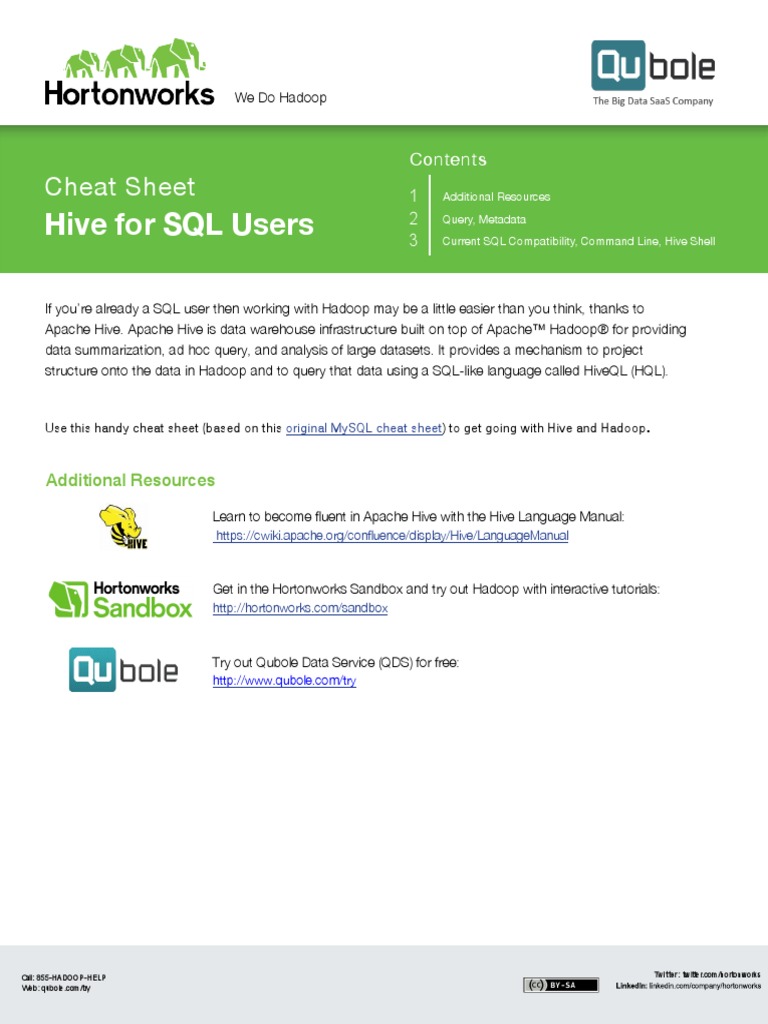 HQL Cheat Sheet PDF | Download Free PDF | Apache Hadoop | Information Science