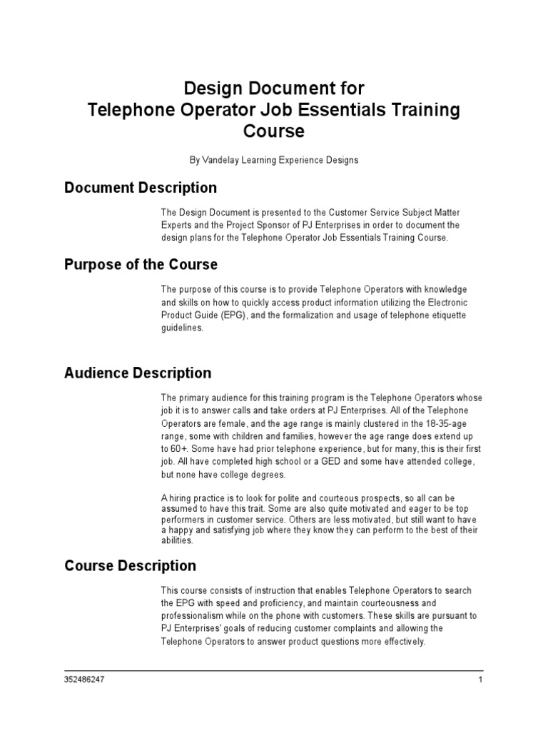 Telephone Operator Training Course Design | PDF | Educational ...