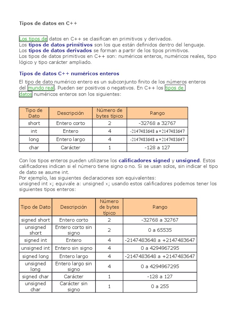 Tipos de Datos en C | PDF | Tipo de datos | C