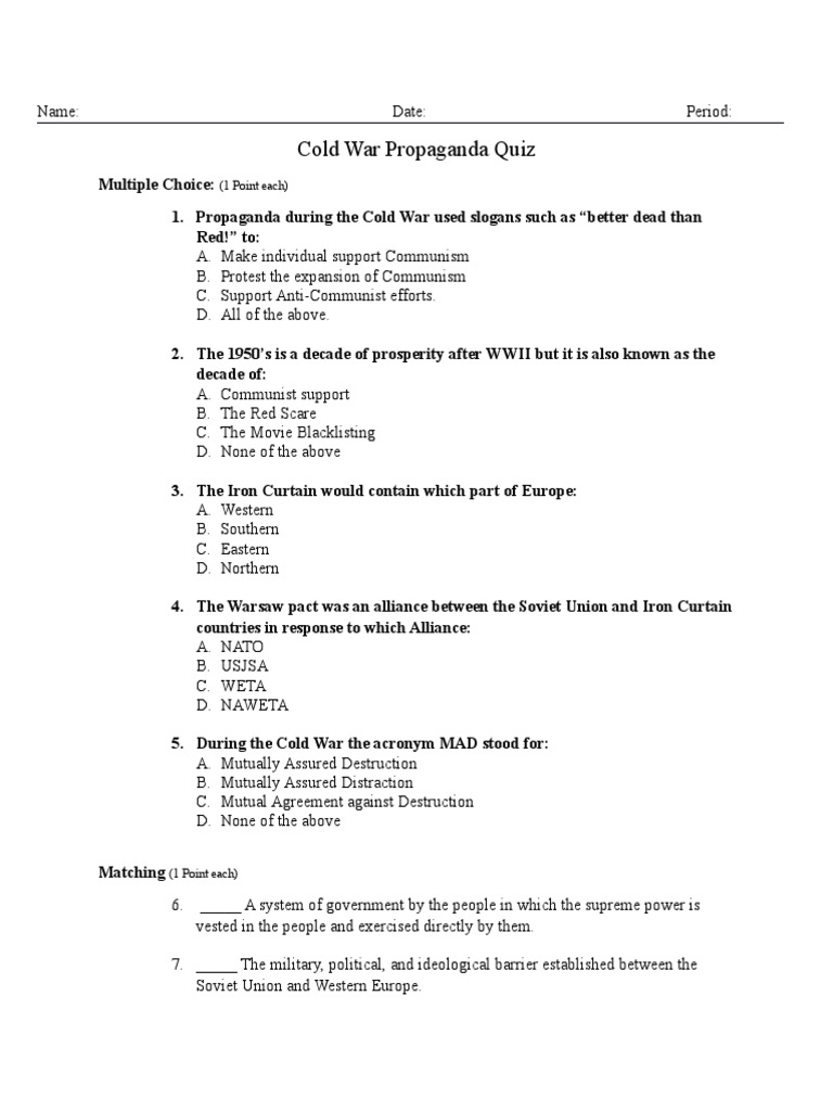 Cold War Propaganda Quiz | PDF | Iron Curtain | Cold War