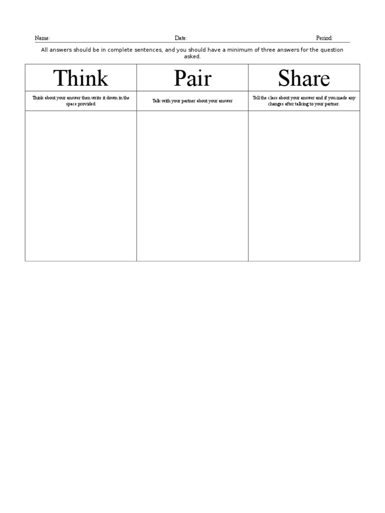 Think-Pair-Share Worksheet | PDF