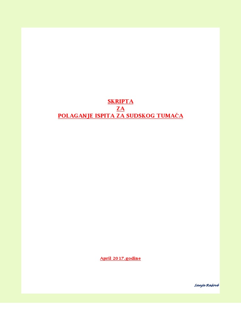 Skripta Za Pravni Dio Ispita Za Sudskog Tumača - Crna Gora | PDF