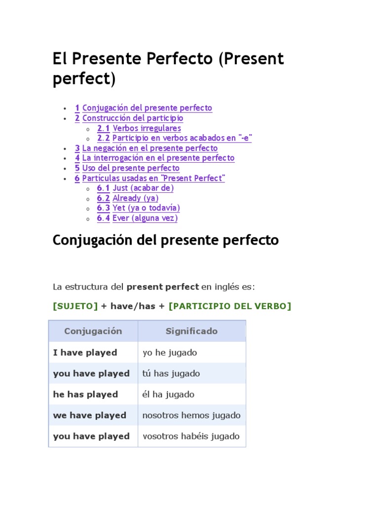 El Presente Perfecto | PDF | Verbo | Tipología Lingüística