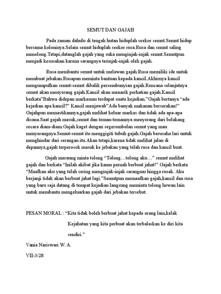 Fabel Semut Dan Gajah | PDF