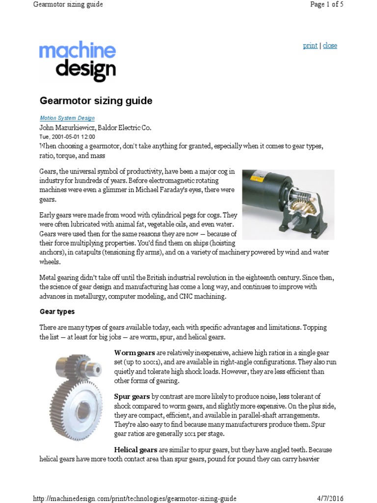 Gearmotor Sizing and Selection Guide | PDF | Gear | Torque