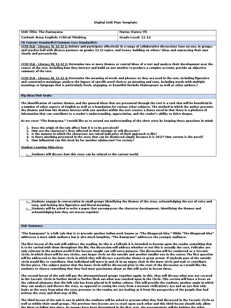 Digital Unit Plan Template Updated | PDF | Folklore | Educational ...