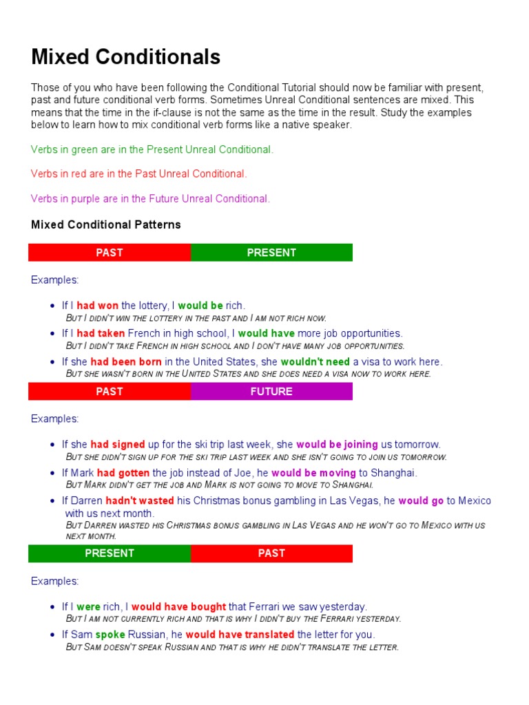 Exploring Mixed Conditionals Through Examples | PDF | Perfect (Grammar ...