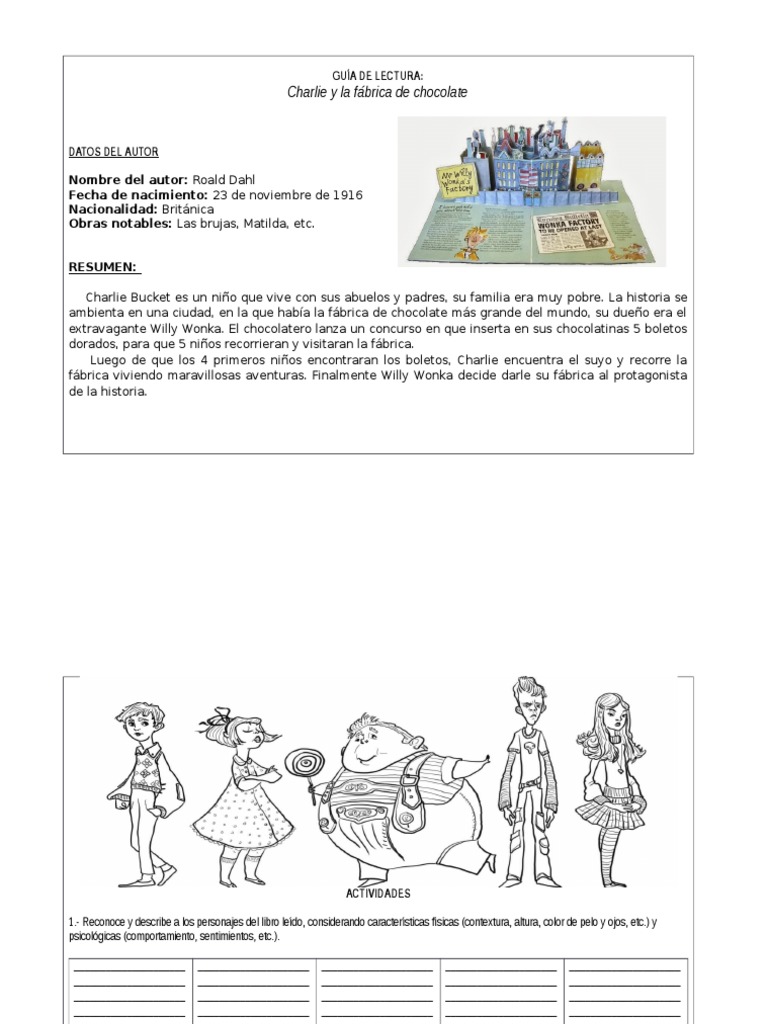 Guía de Lectura - Charlie y La Fábrica de Chocolate | PDF | Alimentos