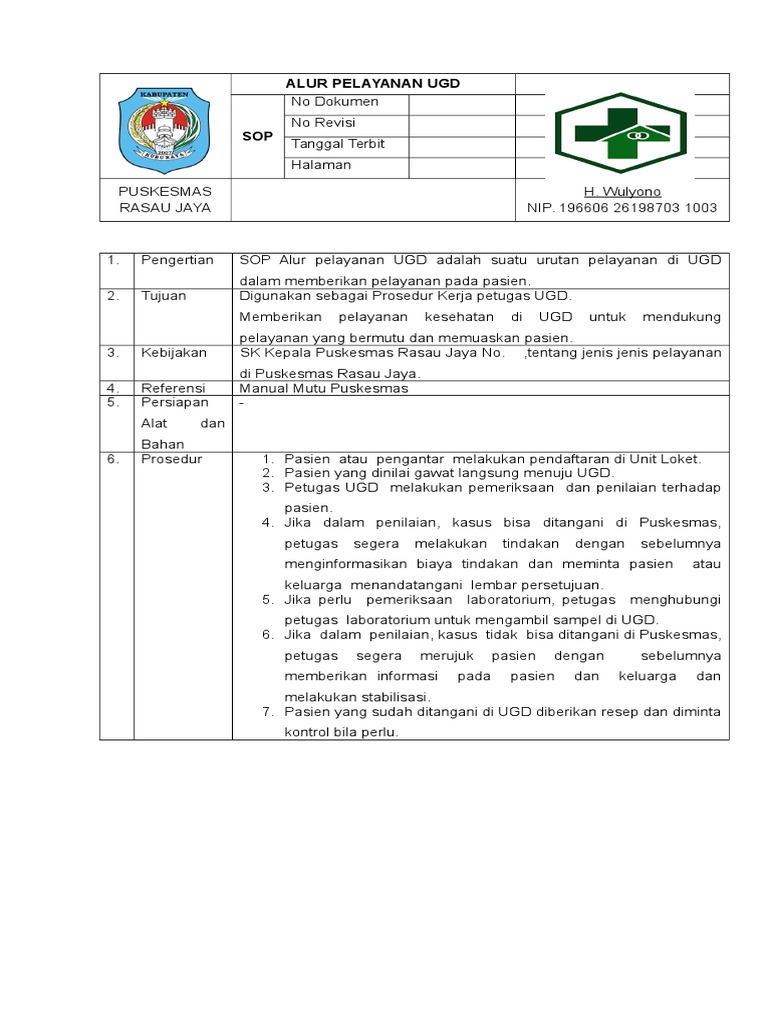 SOP Alur Pelayanan UGD Puskesmas | PDF