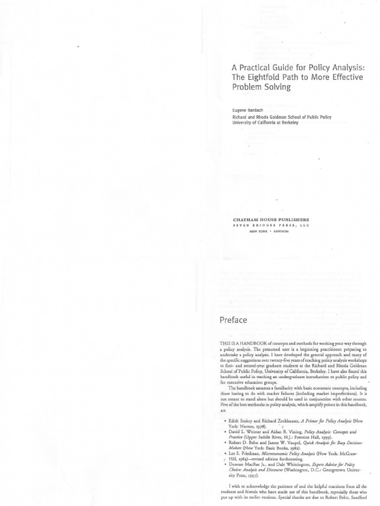BARDACH Eugene - A Practical Guide For Policy Analysis (PP 1-12) | PDF ...