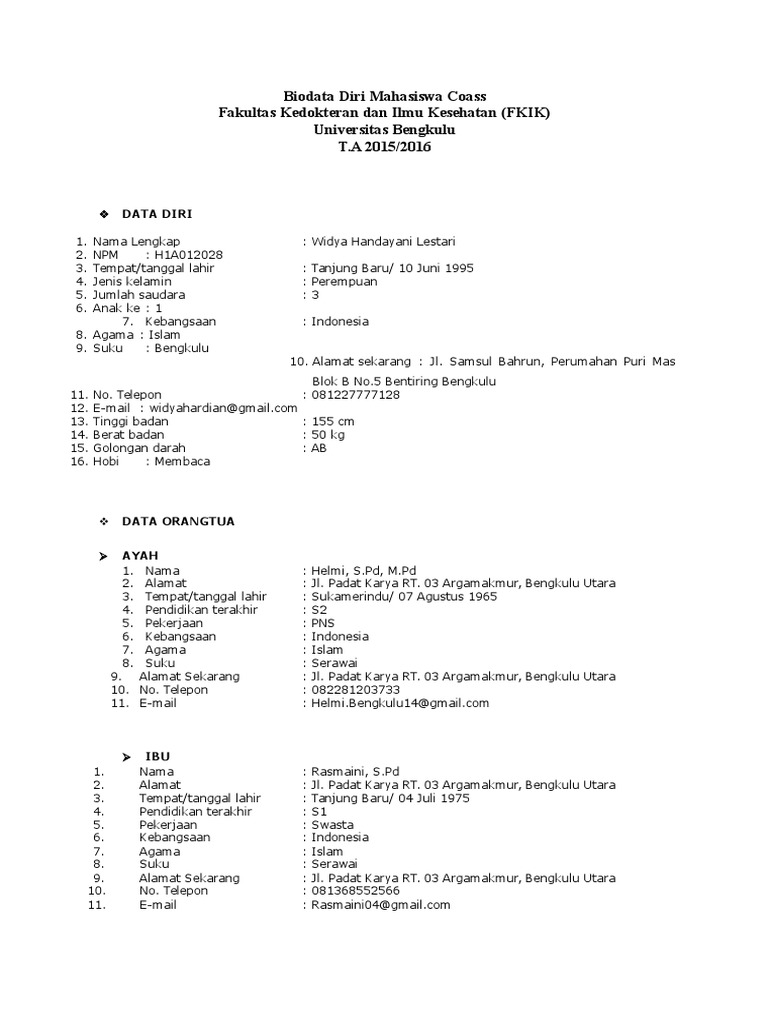 Biodata Diri - Kosong | PDF