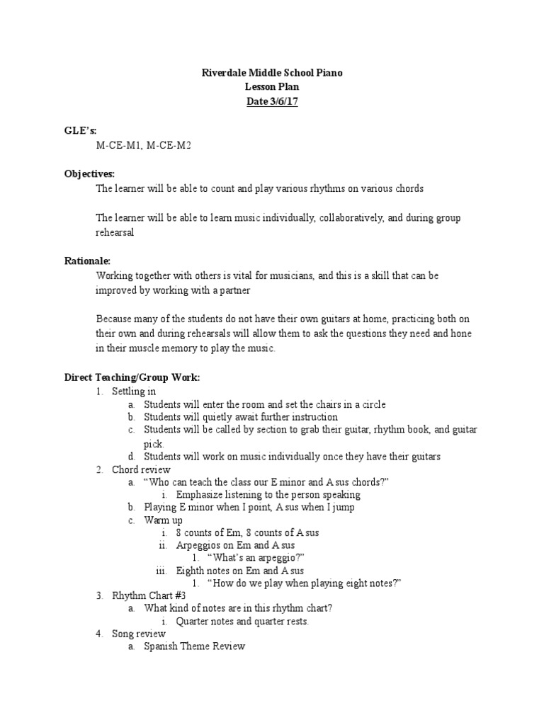 3 - 7 - 16 Piano Lesson Plan | Download Free PDF | Lesson Plan | Musicology