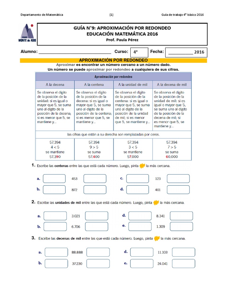 Guía de Redondeo 4° Básico | PDF