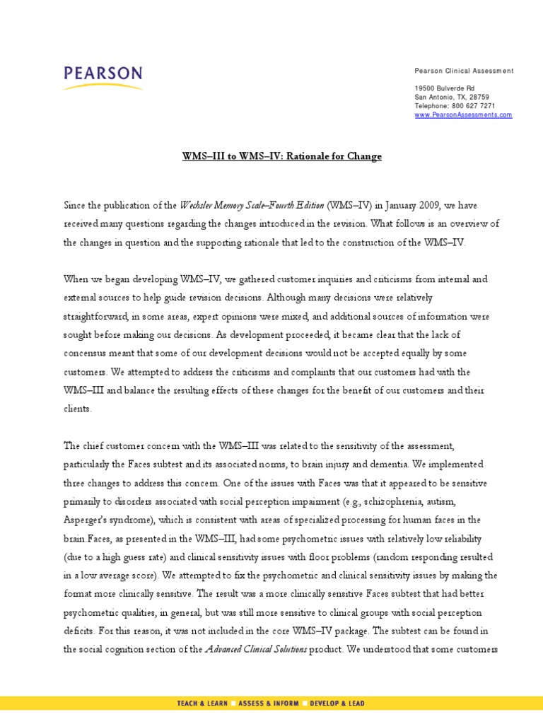 WMS | PDF | Working Memory | Wechsler Adult Intelligence Scale