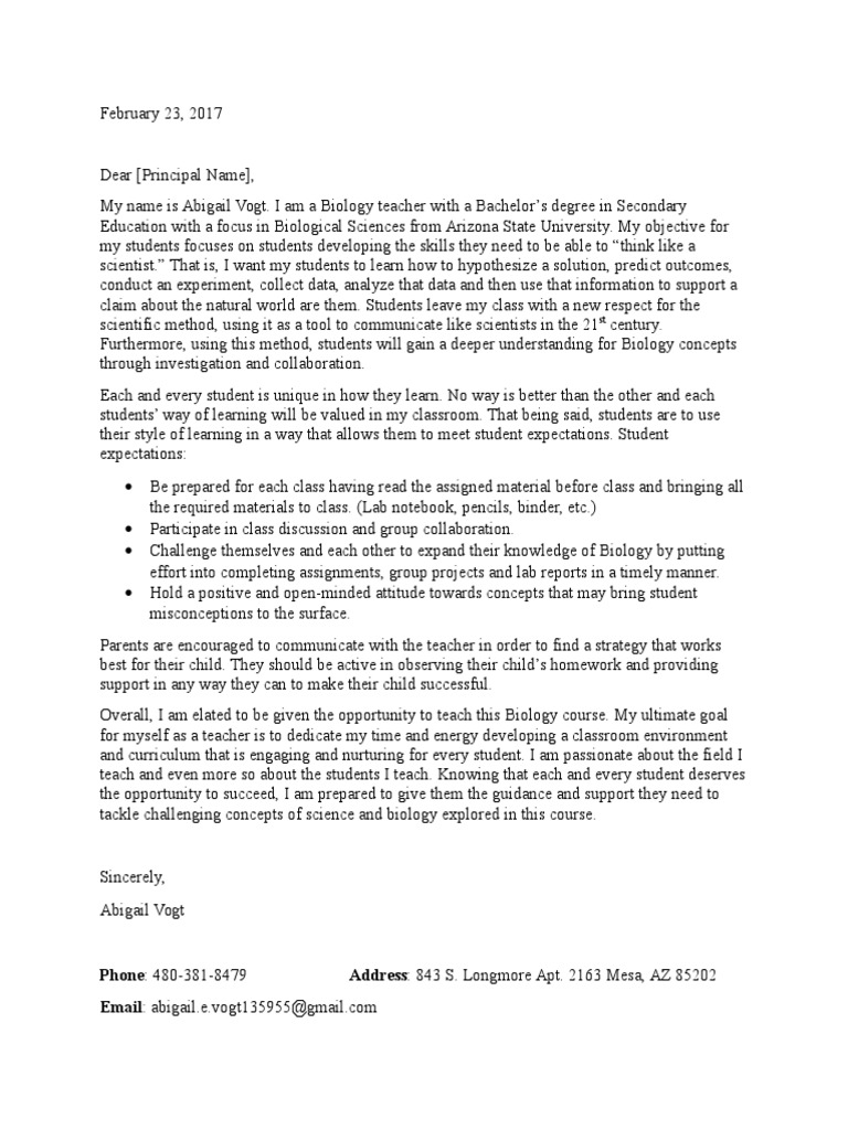 Teacher Introduction Letter: Biology Class | PDF | Learning | Teachers