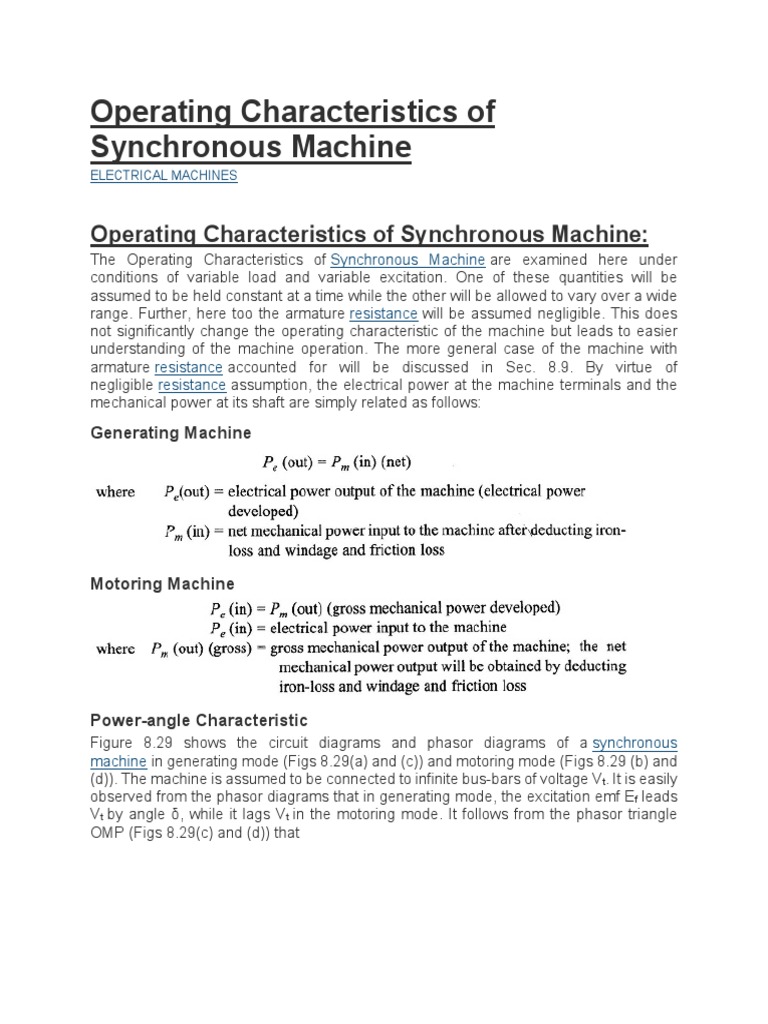Operating Characteristics of Synchronous Machine Explained | PDF ...