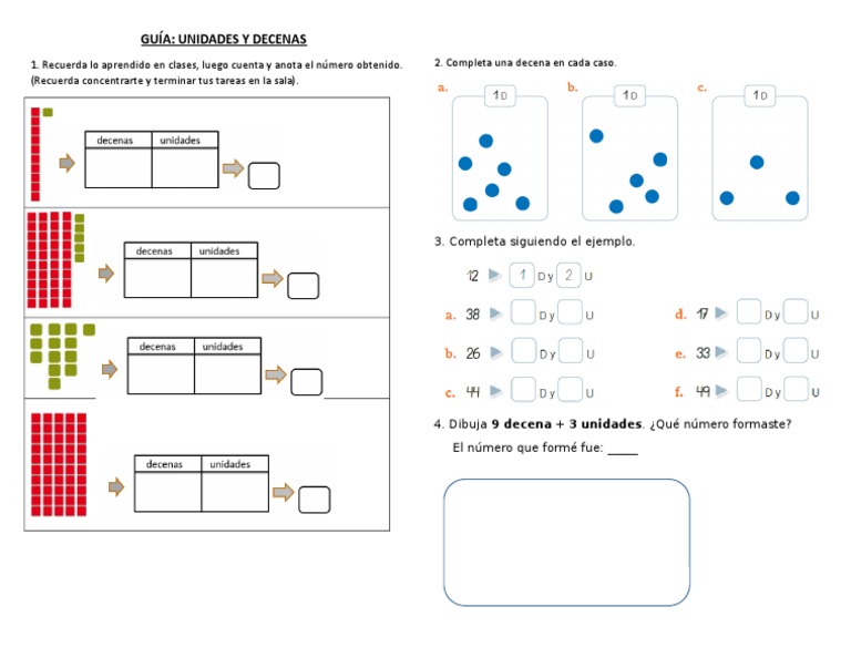 Guía de Unidades y Decenas 1° Básico | PDF