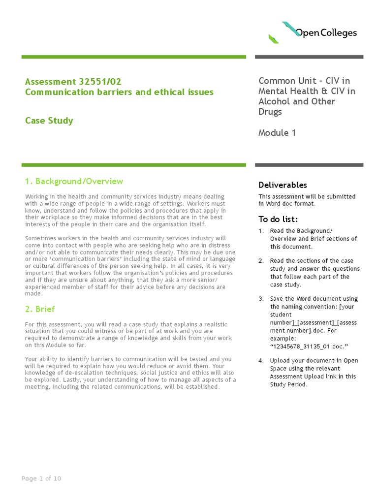 32551.02 CertIV in MH & AOD Assessment 2 Module 1 | PDF | Mental ...