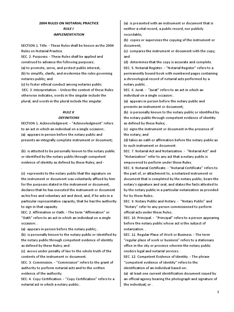 2004 Rules On Notarial Practice | PDF | Notary Public | Signature