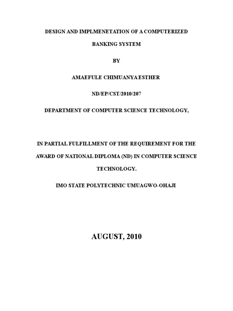 Computerized Banking System | PDF | Online Banking | Banks & Banking