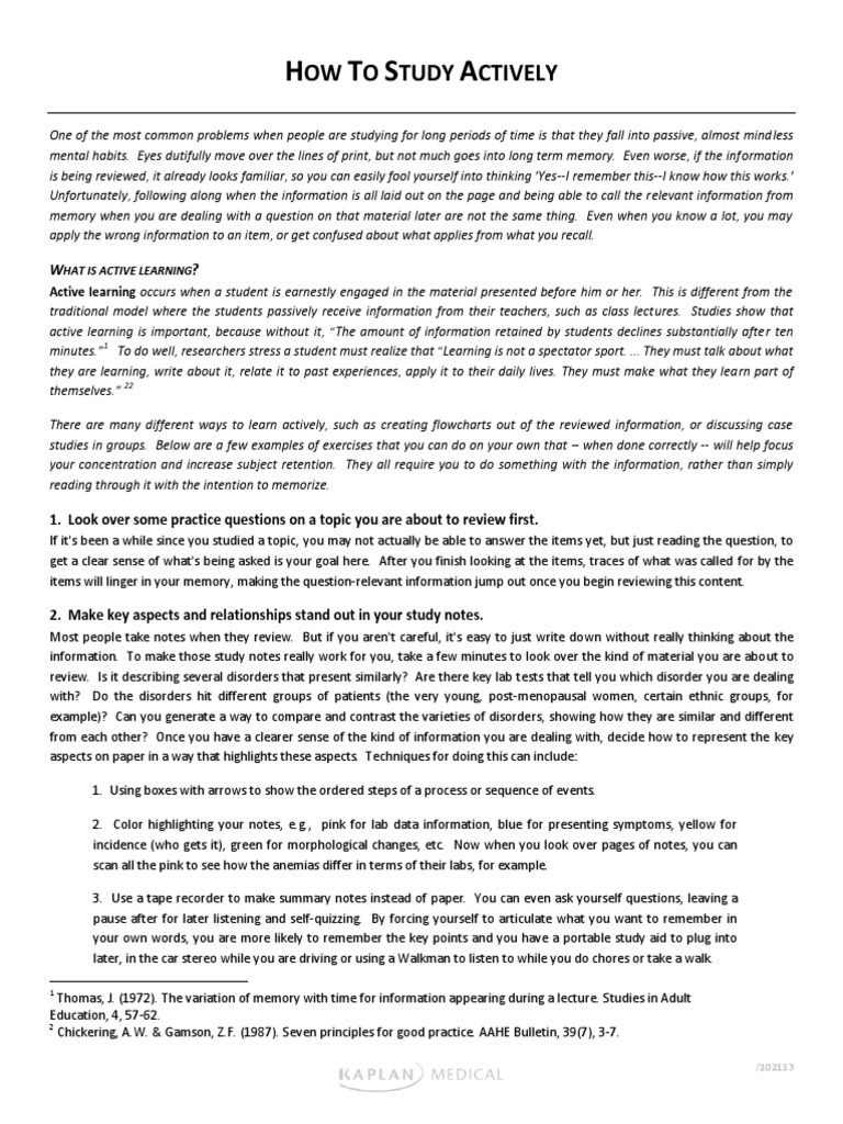 Active Learning Techniques for Retention | PDF | Memory ...
