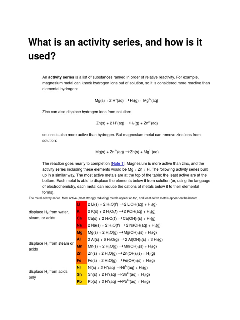 What Is An Activity Series | PDF | Redox | Solvation