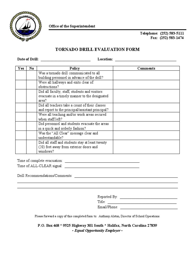 Tornado Drill Log