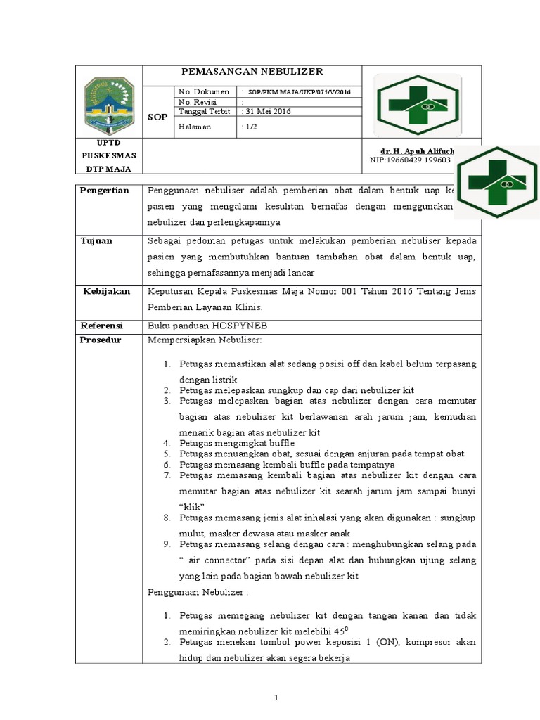 SOP Pemasangan Nebulizer | PDF