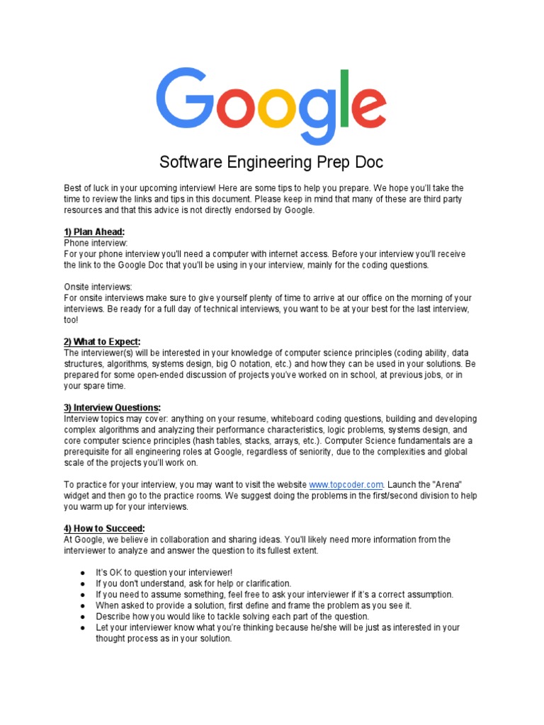Google Software Engineering Prep Document | Algorithms | Discrete ...